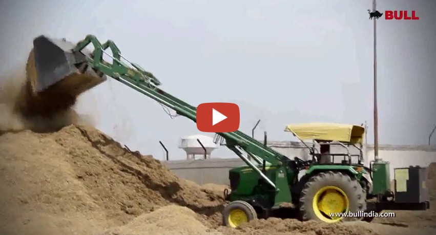 Bull Telescopic Loader on John Deere Tractor Handling Husk
