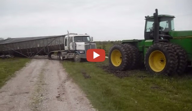 Had to pull out a stuck semi. The first tractor (7510) couldn't handle ...