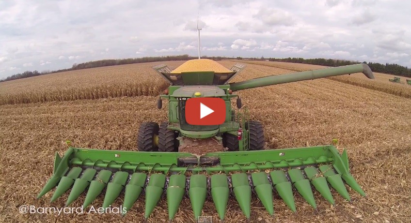 John Deere S690 with 616C Corn Head -- Barnyard Aerials)