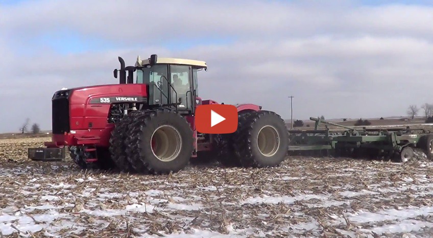 Working a frozen field in Iowa with a Versatile 535 Tractor and Wishek ...