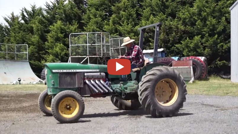 Big block Chevy powered John Deere tractor making a donut