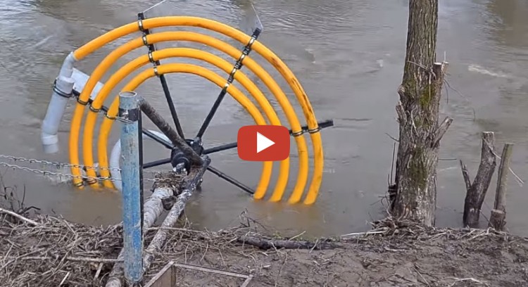 Water wheel pump. Watch the action.