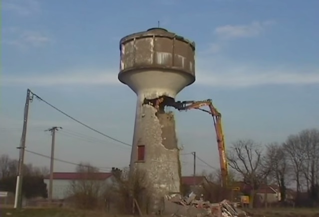Demolition of the water tower.