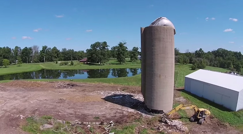 Silo Demo Day 08-21-2015 Demolition of two 60 x 24ft. Silo. -T K FARMS-