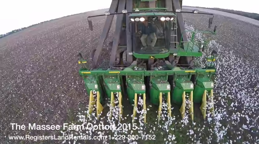 Drone hits John Deere Round Baler Cotton Picker in 2015. -Rory Register-