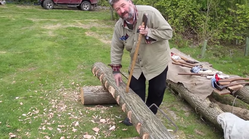 Traditional Log to Beam Hewing - Huge Axes