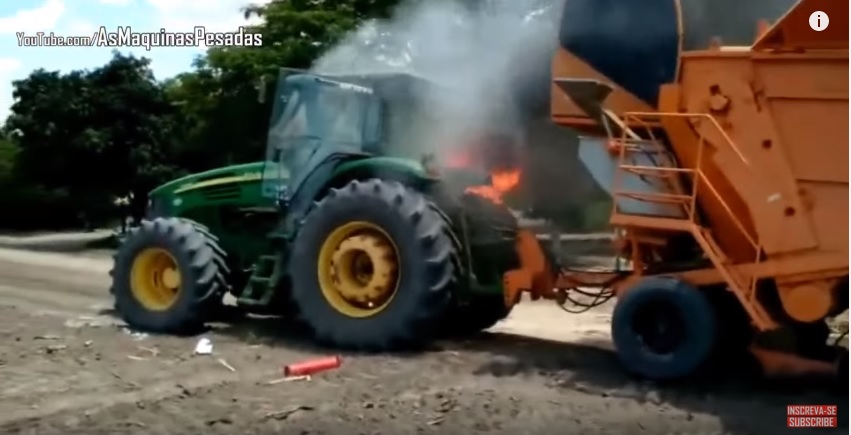 John Deere on fire