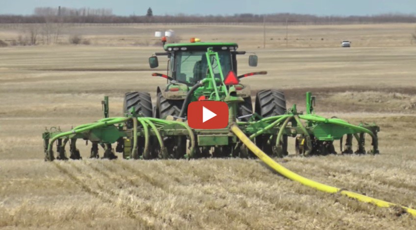 Pumping liquid cow manure from the lagoon to the field in Saskatchewan ...