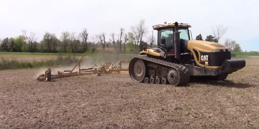 Challenger MT855 with a KMC 4505 Phillips Rotary Harrow working up ...