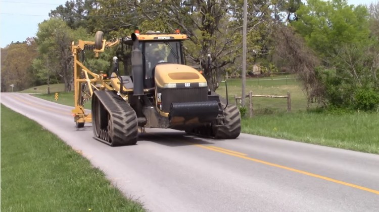 Challenger MT855 with a KMC 4505 Phillips Rotary Harrow on the move to ...