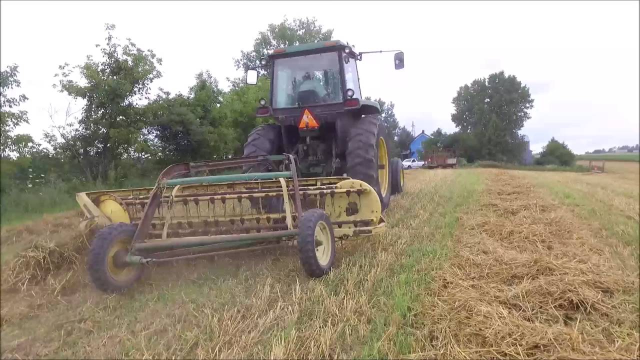 Raking Oat Straw - John Deere 4440 & JD 660 Bar Rake -- iowadairyboys