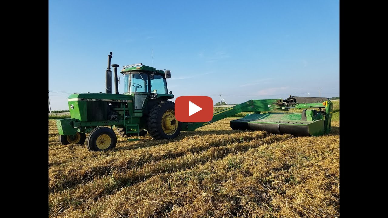 Mowing Oat Stubbles - John Deere 4440 & 835 MoCo -- iowadairyboys