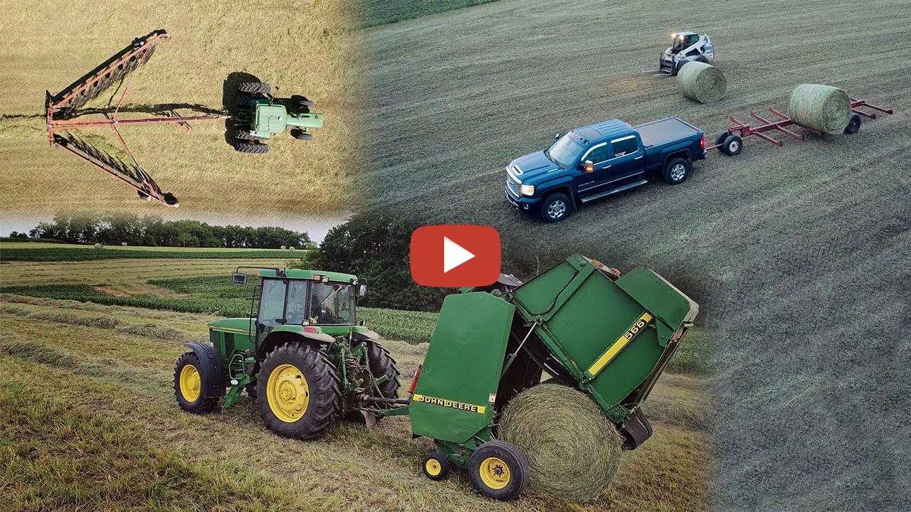 How Farms Work -- Raking and Baling - John Deere 4640, 7600, 566 Round ...