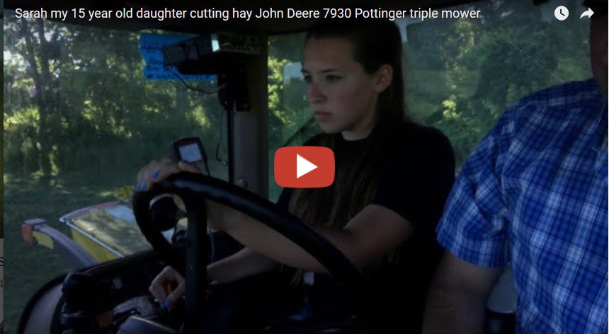 Sarah's (my 15 year old daughter) first time mowing hay with John Deere ...