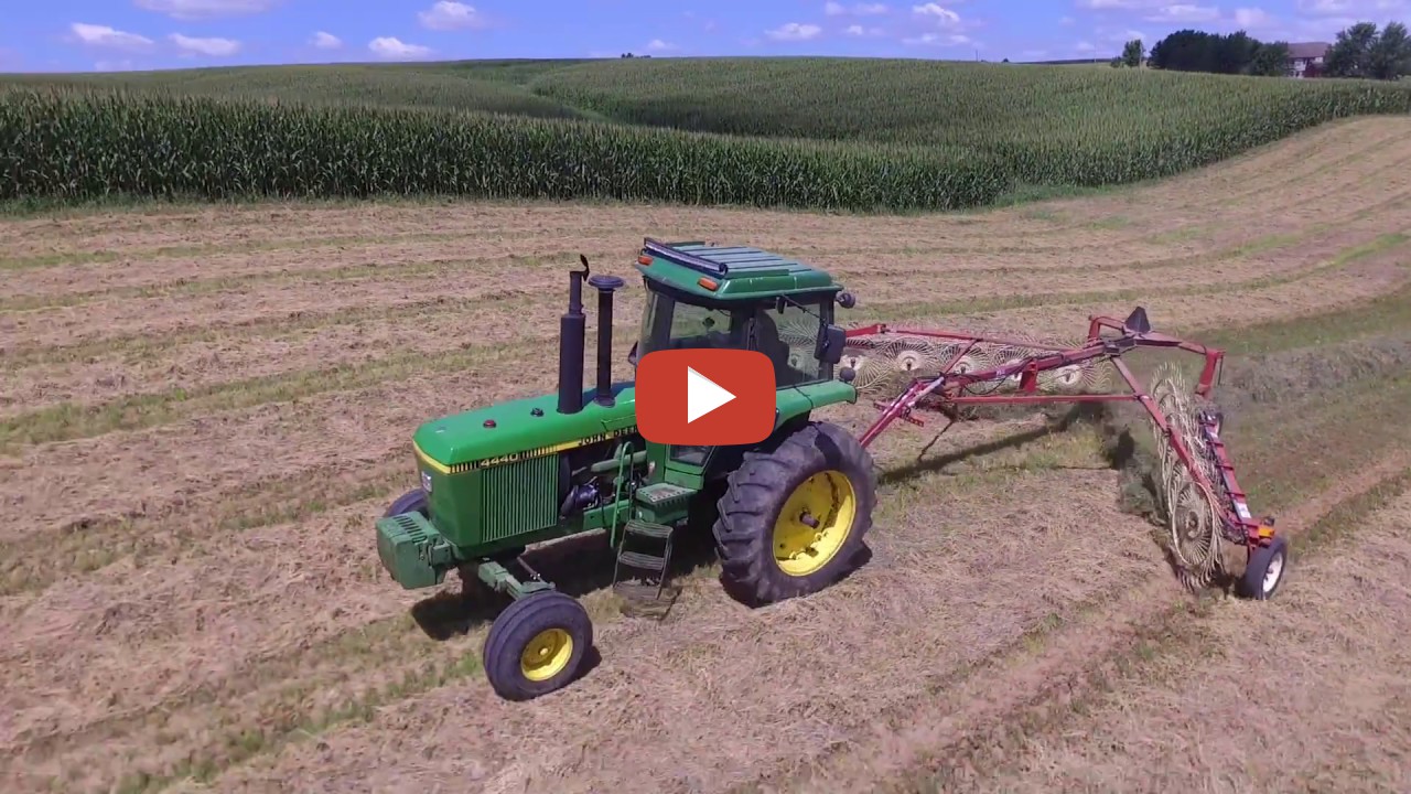 Raking 2nd Crop Alfalfa Hay with the John Deere 4440 -- iowadairyboys