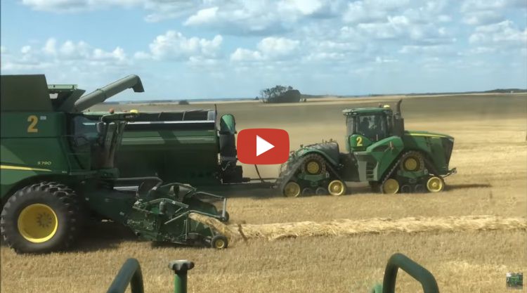 2018 -- Combining barley in Saskatchewan, Canada with 4 John Deere S790 ...