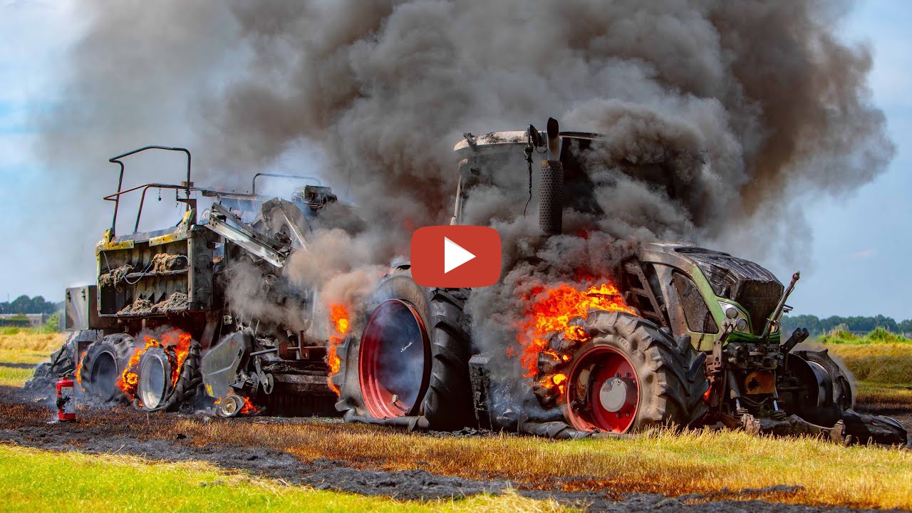 Holland - Fendt tractor with bigbaler completely burned out .......