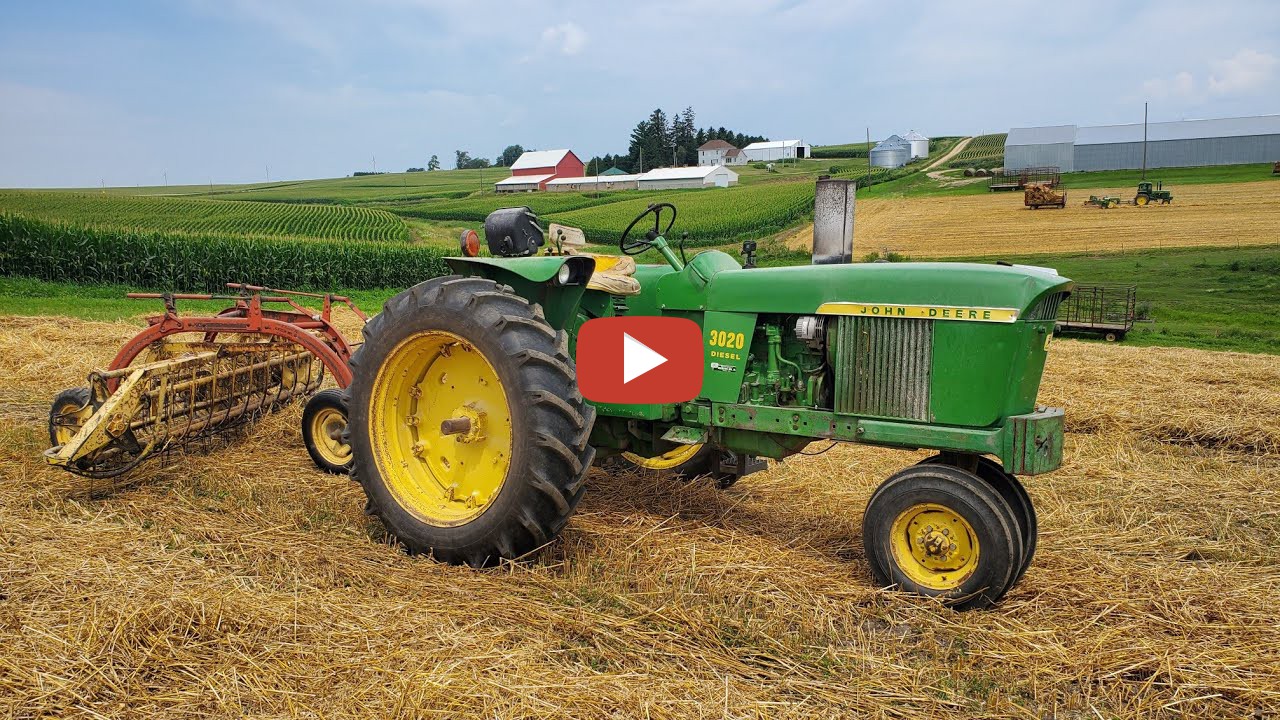 Raking Straw - John Deere 3020 & NH 258. I rake straw in single rows ...