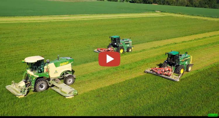 2020 Mowing hay with the new Krone Big M 450 and two John Deere 6850s.