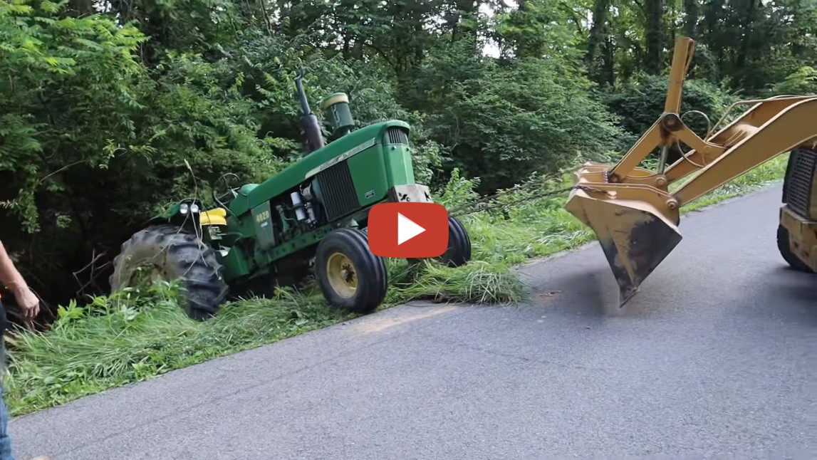 John Deere Tractor Wreck on Narrow Road.. Helping a neighbor out ...