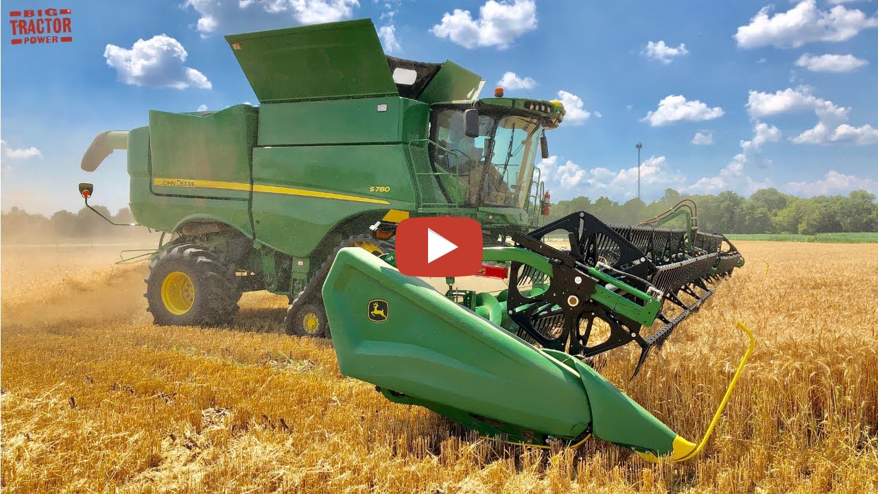 bigtractorpower -- A new model year 2021 JOHN DEERE HD40R Hinge Draper Head harvesting wheat ...