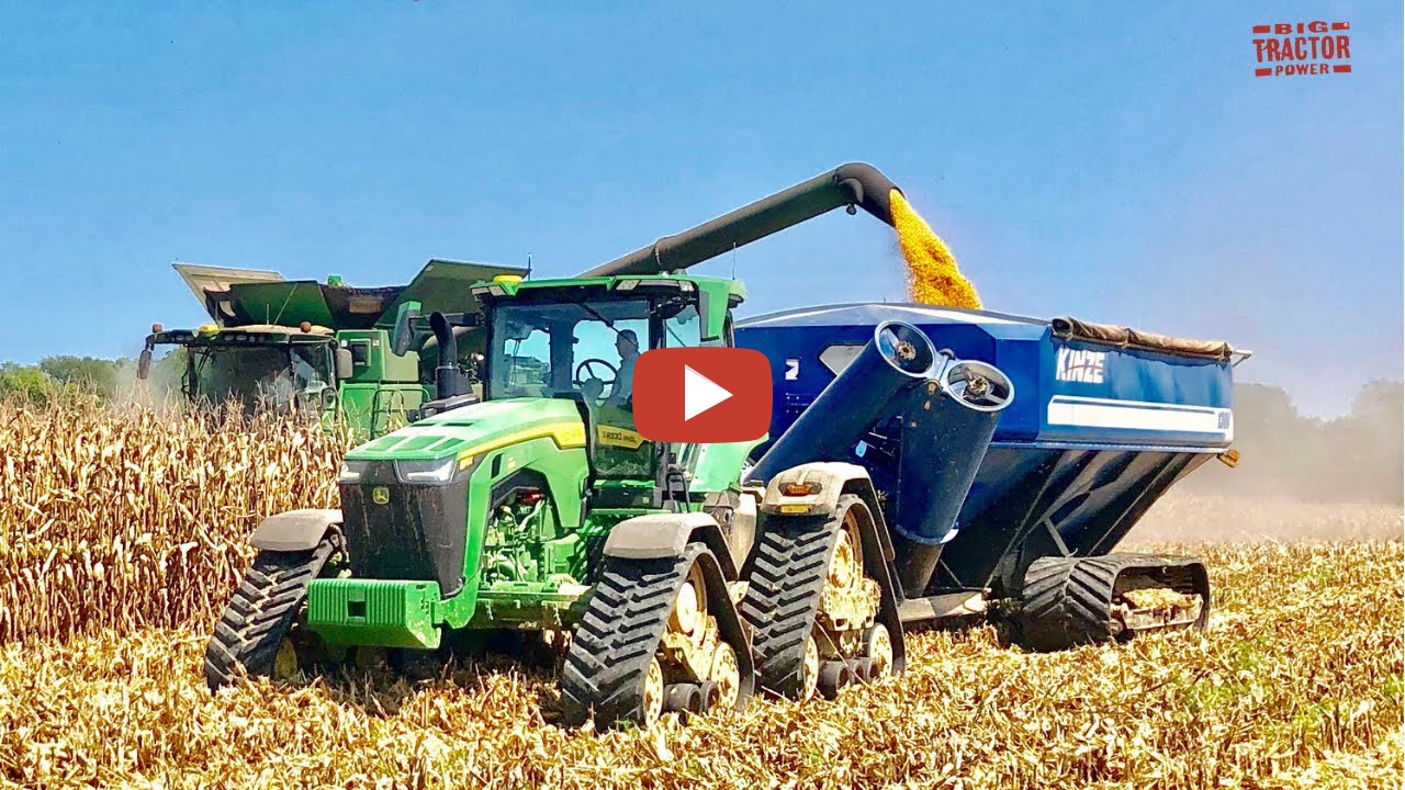 bigtractorpower 2020 -- A 370 hp JOHN DEERE 8RX 370 Tractor on grain cart duty during the corn ...