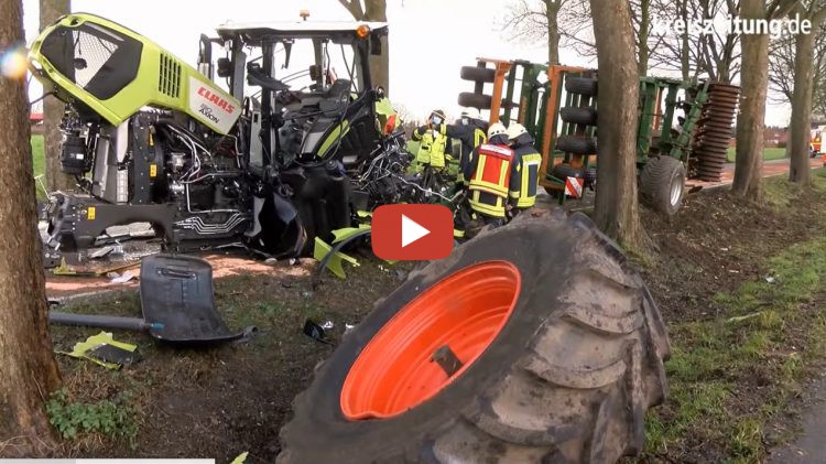 Big tractor accident in Germany . Tractor totally destroyed.........