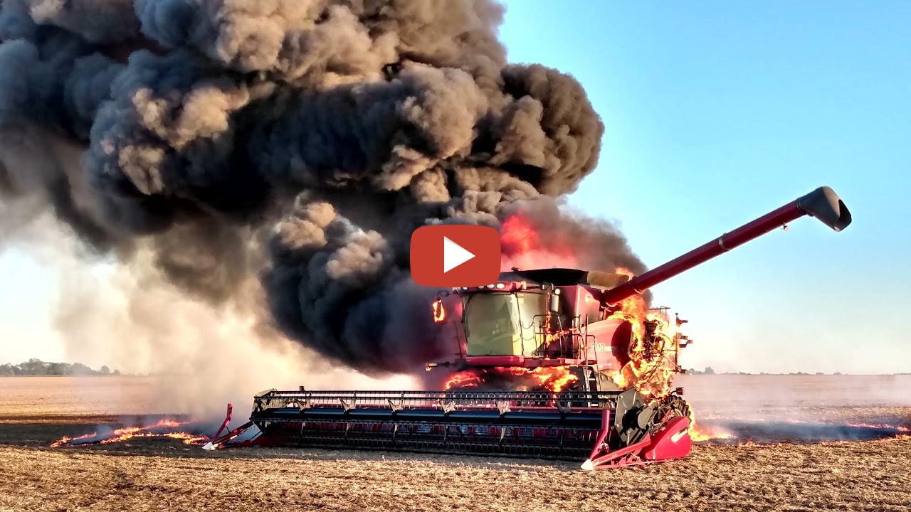 Combine Fire Case ih 7010 -- A bearing failure in the straw chopper ...