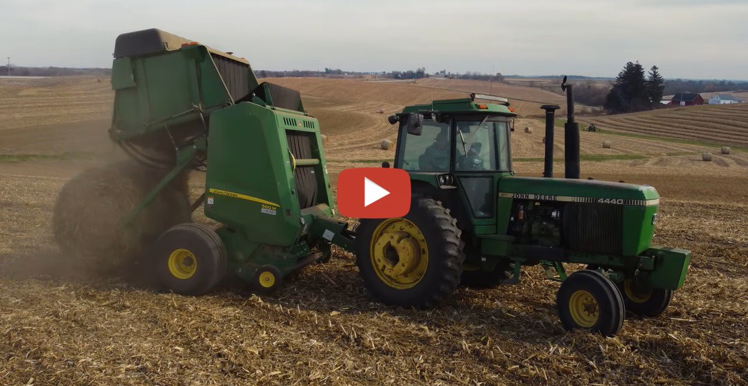Harvest 2022 Raking and Baling ( John Deere baler) Corn Stalks with two ...