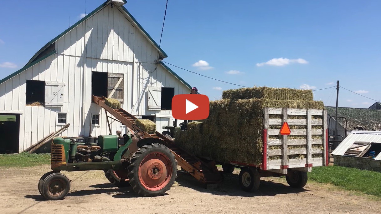 Girlpower....More unloading Hay into the Old Barn Oliver tractor ...