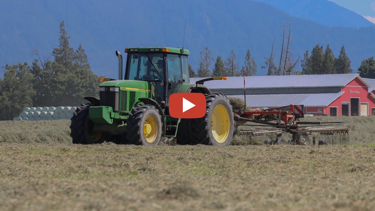 Making round bales and little bales at a dairy farm in bc Canada ...
