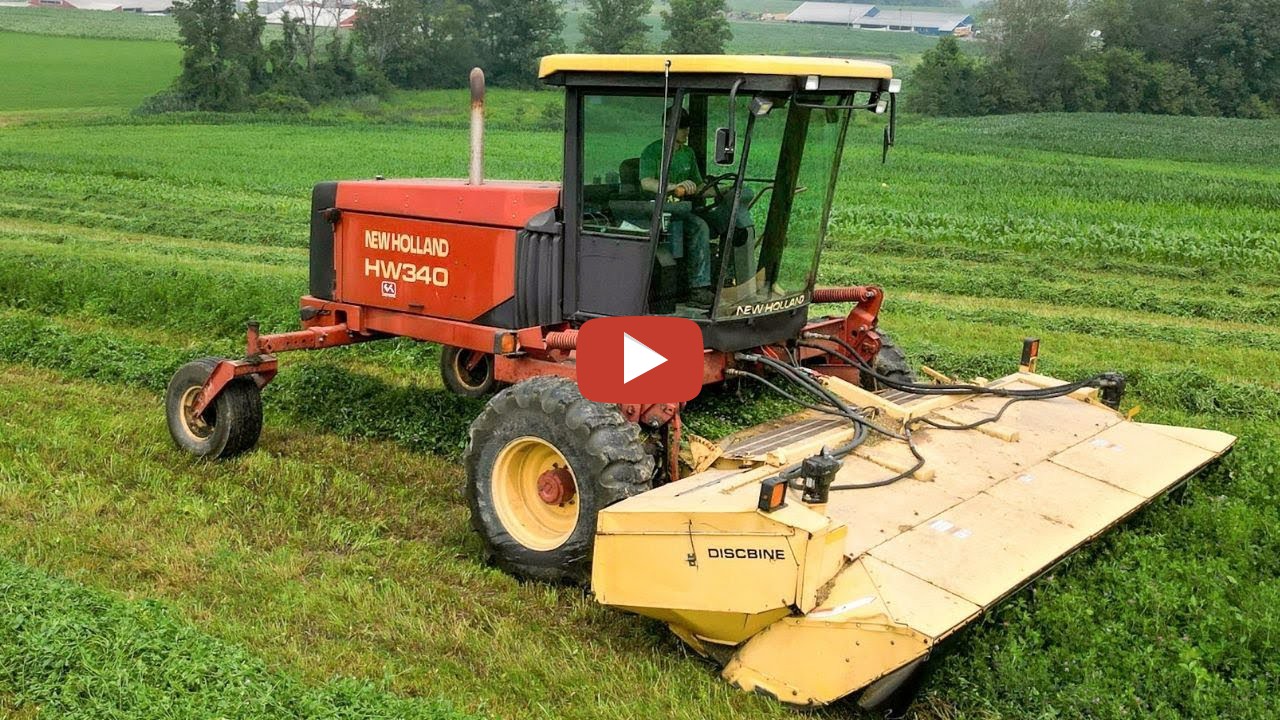 Mowing Hay with New Holland HW340 Windrower Late summer 2023 ...