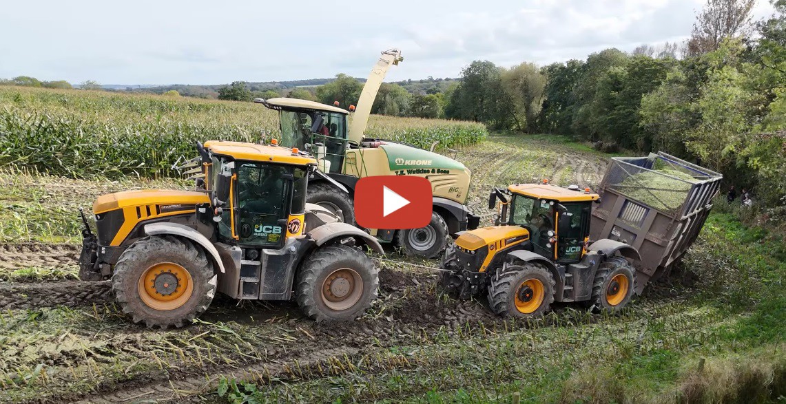 JCB tractor Stuck in the mud. Corn Silage in a wet England..... HDShots