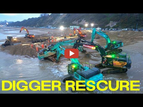 Bournemouth digger stuck in the sand and rescue filmed with a drone ...